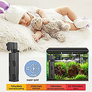 TARARIUM Aquarium Filter for 40-150 Gal. Tank Crystal 300GPH Biochemical Filtration Powerful Pump Submersible Internal Fish Tank Filters Large Tank Pond Clear Wavemaker Air Supply 4 in 1