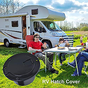 Foifatt RV Electric Cable Hatch for 30 and 50 Amp Cords Replacement 5 Inch Deluxe Round Electrical Cable Hatch Black