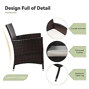 SUNCROWN 5 Piece Outdoor Dining Set All-Weather Wicker Patio Dining Table and Chairs with Cushions, Tempered Glass Tabletop with 9 FT Patio Umbrella for Patio Backyard Porch Garden Poolside, Round