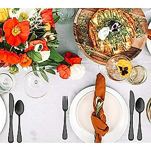 Wildone 60-Piece Black Silverware Set, Stainless Steel Flatware Cutlery Set Service for 12, Tableware Eating Utensils Include Knives/Forks/Spoons, Mirror Polished, Dishwasher Safe