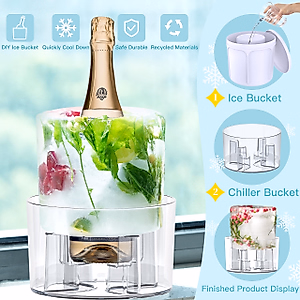 Ice Molds, Ice Bucket, Ice Mold Wine Bottle Chiller, DIY Champagne Cocktails Clear Bucket Freezer Chiller, Any Floral or Fruits Decoration for Party, Wedding and Celebration, Beautiful with Creative