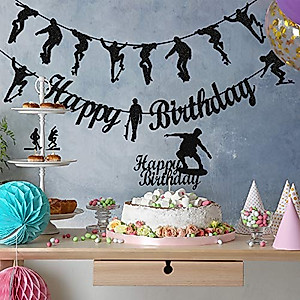 9 Pieces Skateboard Theme Happy Birthday Party Decorations Skateboard Happy Birthday Banner Black Silhouette Cupcake Toppers Skateboard Theme Party Supplies for Boys Girls Adults
