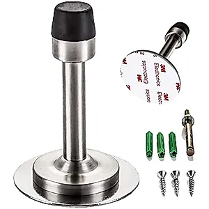 Door Stopper (2 Pack), No Drilling Door Stop 4 Inch with 3M Double Sided Adhesive Tape, Solid Rigid, Heavy Duty Rubber Brushed Satin Nickel Door Stop Doorstop for Wall and Door Protection