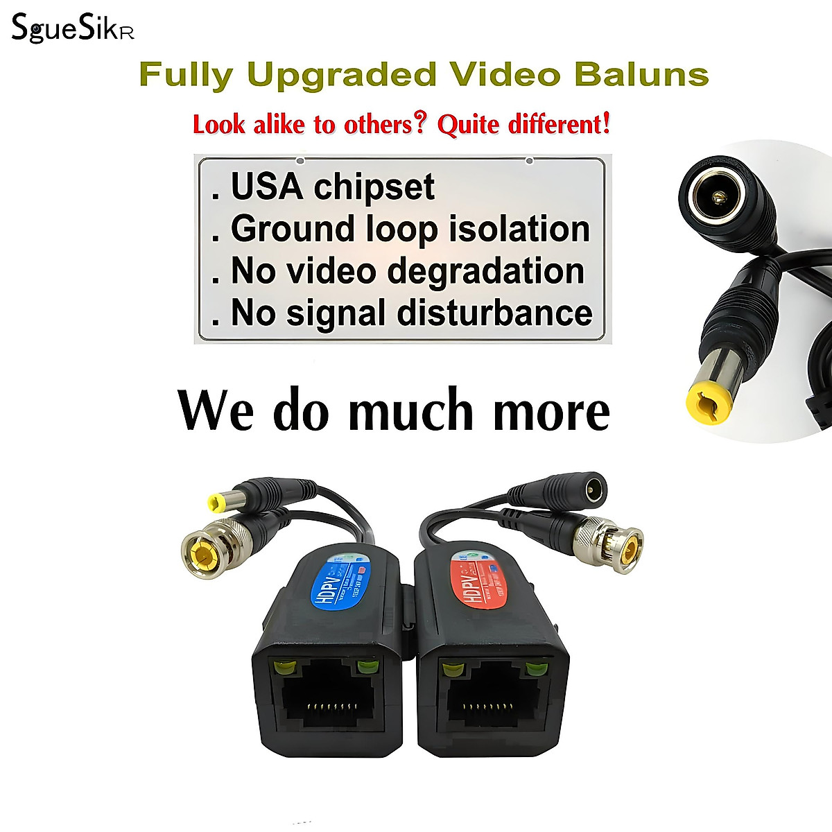 Igreeman 4 Pair Passive Video Balun BNC to RJ45 Adapter with Power, Ground Loop Isolated HD Analog Security Camera Ethernet Cable Transceiver, Cat5e/Cat6 Cable to BNC Converter - Compact