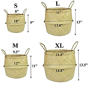 BeeGreeny Seagrass Belly Basket | Handwoven Foldable Storage Basket with Handles for Laundry, Picnic, Pot Cover, Decor | Natural, Eco-Friendly Household Items