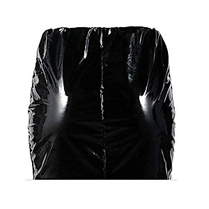 Springcmy Women Neon Leather Bodycon Mini Skirt Skirts Sexy Shiny Liquid Metallic Wet Look Latex Skirt