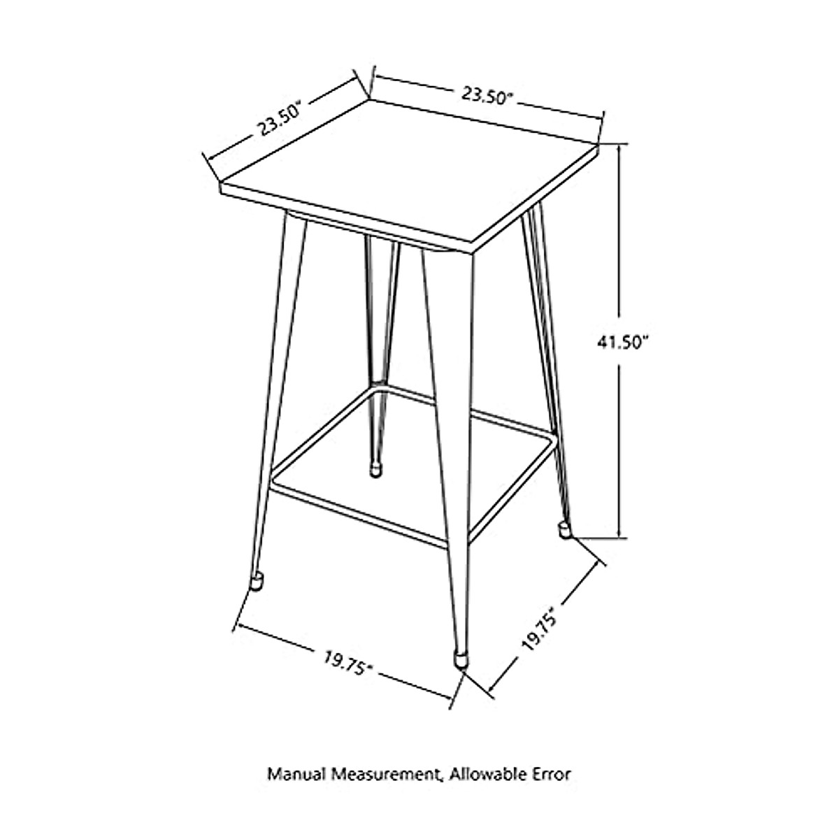glitzhome 41.50" H Modern Style High Heavy-Duty Metal Black Steel Square Bar Table with Solid Elm Wood Top Sturdy Frame Bistro Pub Table
