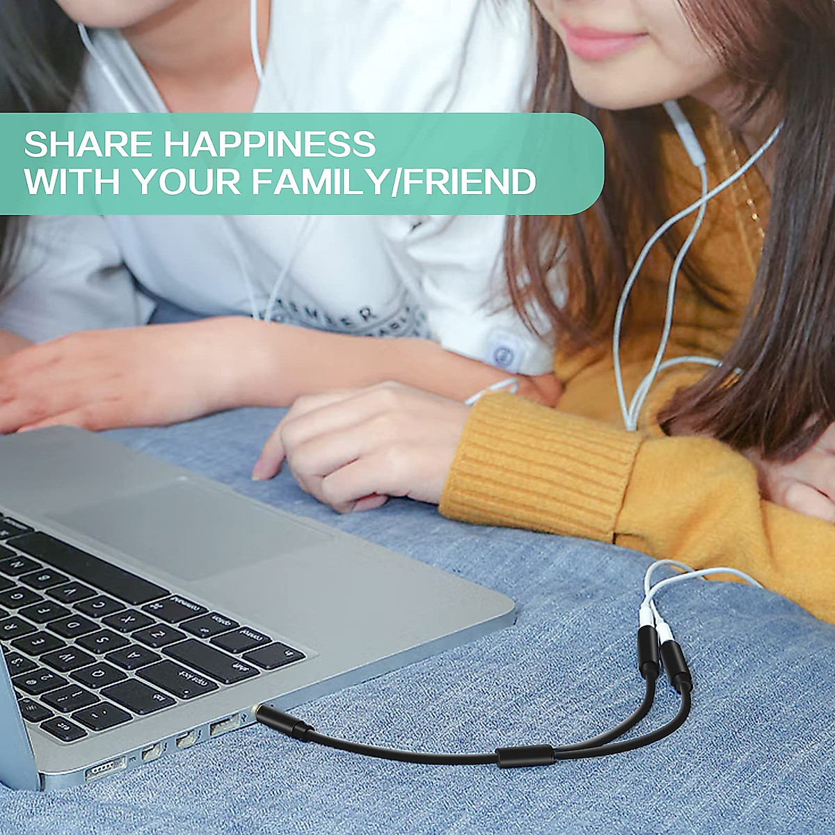 Guamar Audio Splitter for Headphones/Mic (2 Pack),USB C to 3.5mm Audio Jack Adapter,Headset 3.5mm Y Cable Dual Earphone Jack Aux Stereo Cord for 2 TRRS Microphones to PC,Phone,Tablet,Laptop