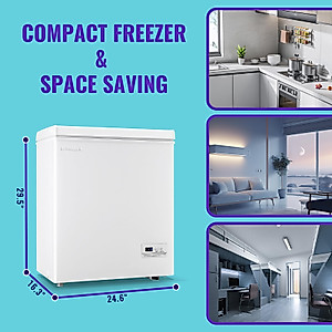 DEMULLER Chest Freezer, Small Deep 4.0 Cubic Feet White Freezing Machine, Compact Top Open Door with Electronic Panel, Temp Range -12 ℉ to 50 ℉, Two Storage Wire Baskets, Manual Defrost