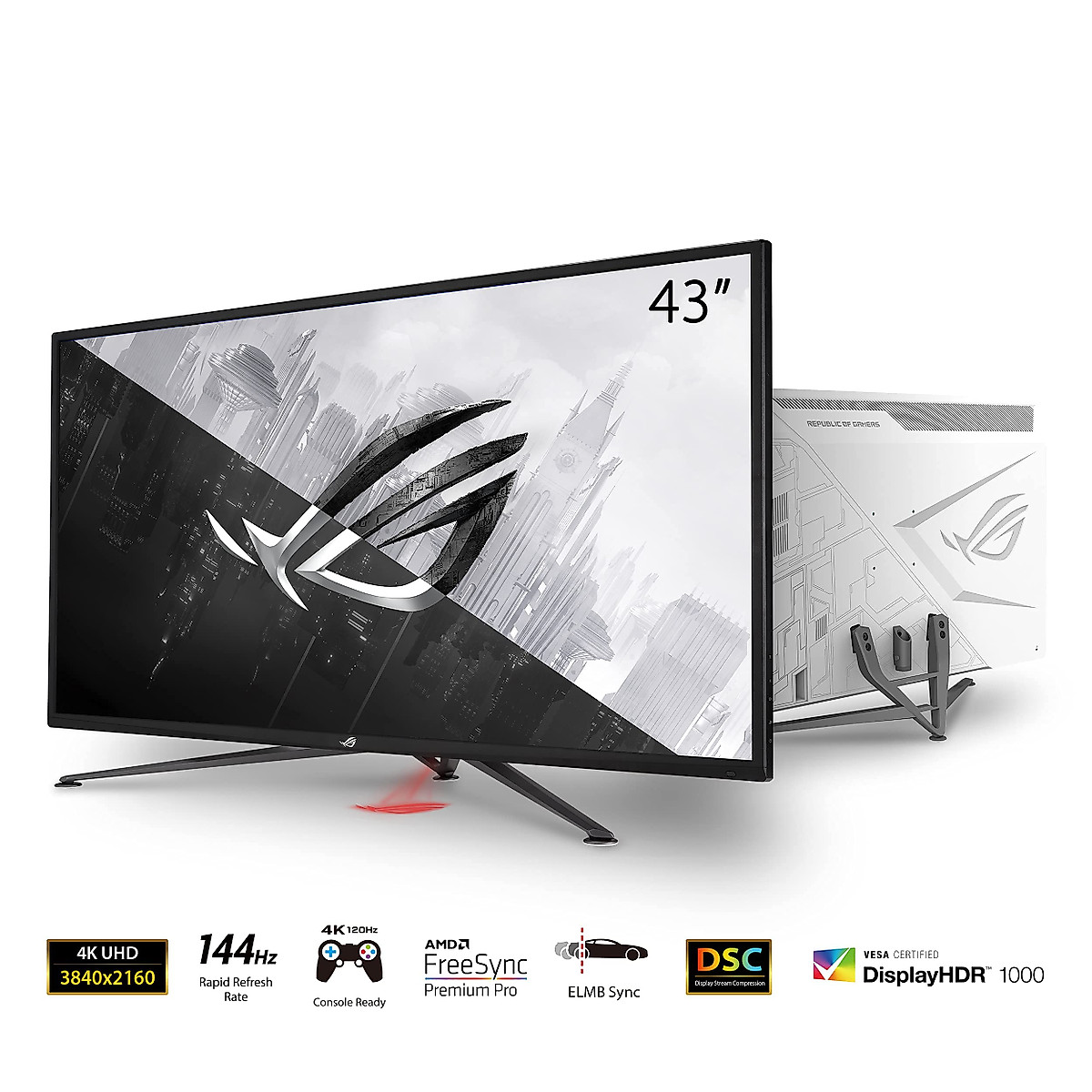 ASUS ROG Strix 43-inch 4K HDR DSC Gaming Monitor (XG43UQ) - UHD (3840 x 2160), 144Hz, 1ms, HDMI 2.1 (Renewed)