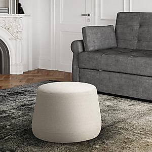Lifestyle Solutions 24” Waverly Ottoman Round Elegant Boucle Fabric, Stationary Ottomans, Backless Chair, Footrest for Living Room, Footstool Office, Bedroom, Padded Seat, Snow White Ivory
