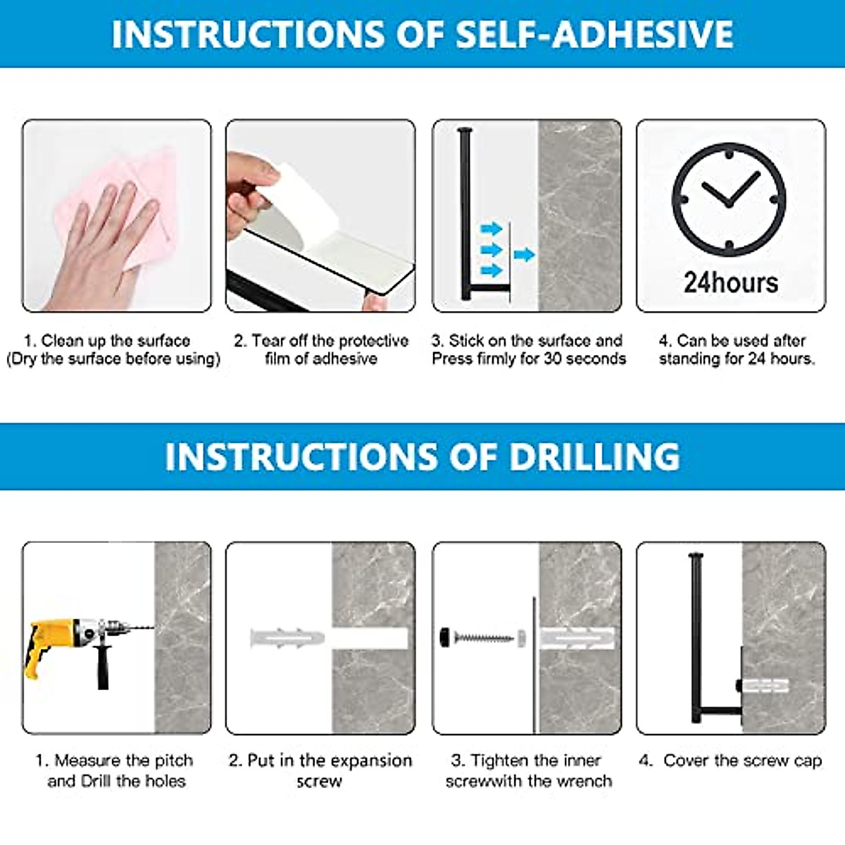 Under Cabinet Paper Towel Holder - Self Adhesive Paper Towel Roll Holder Wall Mount, Matte Black Stainless Steel Paper Towel Holder for Kitchen, Bathroom, Cabinets