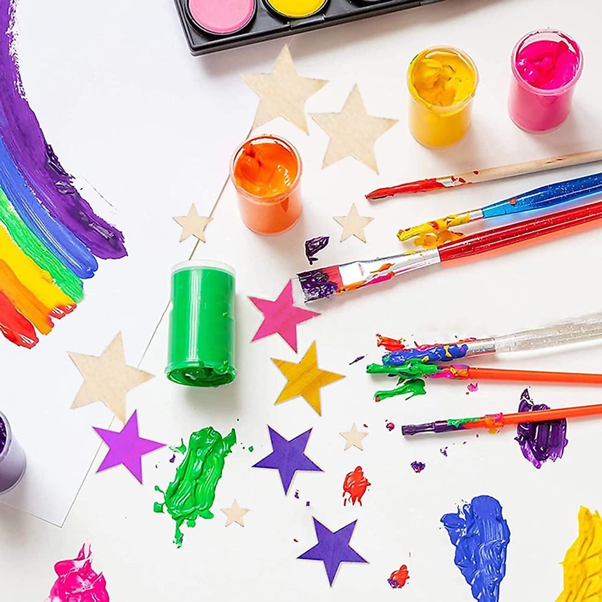 100 pcs Wooden Stars Slices Mixed Suit Star Shapewooden Cutouts Ornaments Wedding Party DIY Crafts Table Scatter Christmas Gift Decoration