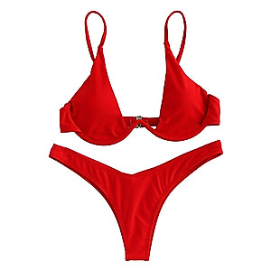 Verdusa Women's Sexy Triangle Bathing Two Pieces Swimsuit Bikini Set Red M