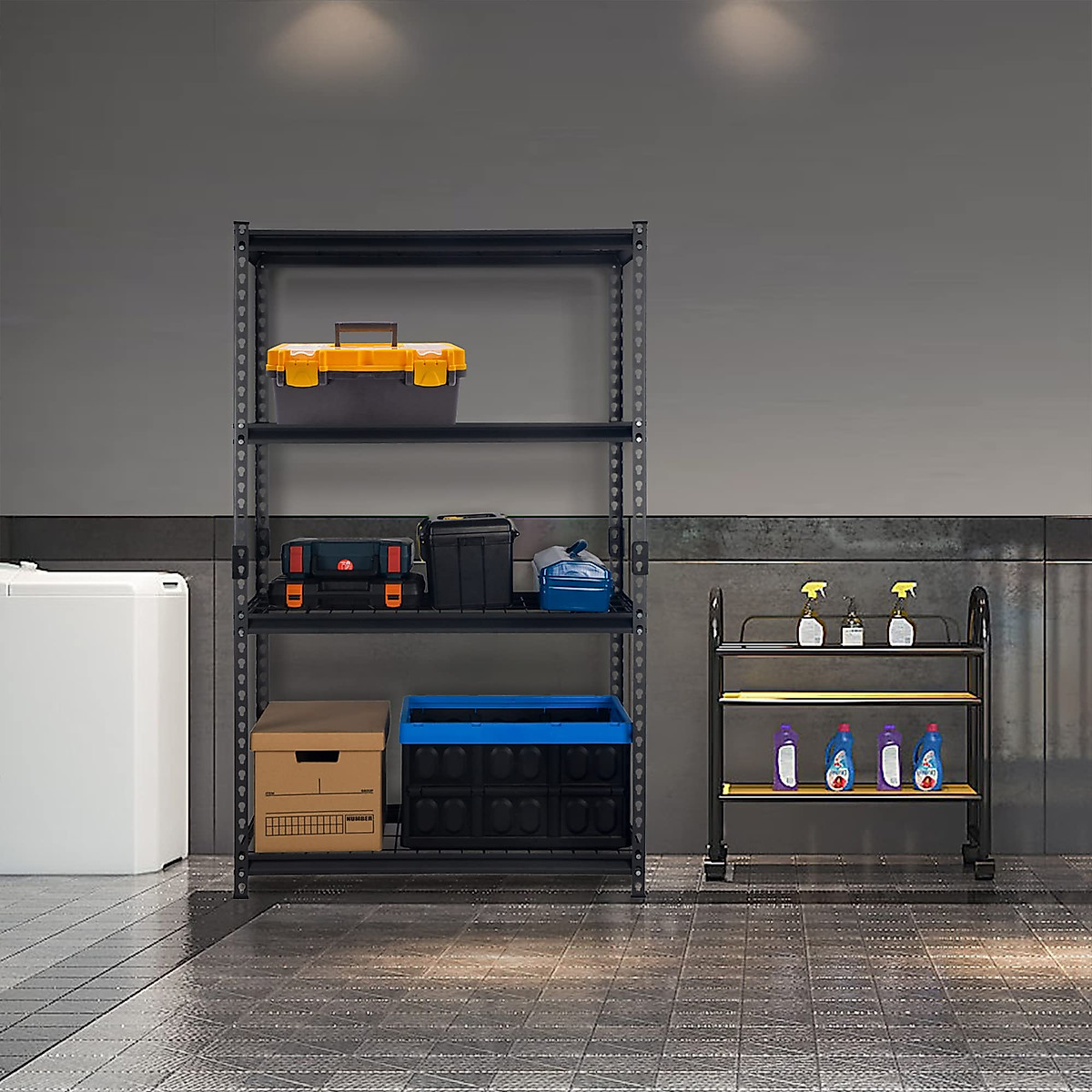 Pachira 36" W x 18" D x 60" H Adjustable Height 4-Shelf Steel Shelving Unit Utility Organizer Rack for Home, Office, and Warehouse, Black