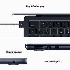 Apple 2022 MacBook Air with M2 chip, 8 core CPU, 10 core GPU, 16GB RAM, 512GB SSD Storage - Midnight (Z1610005E)