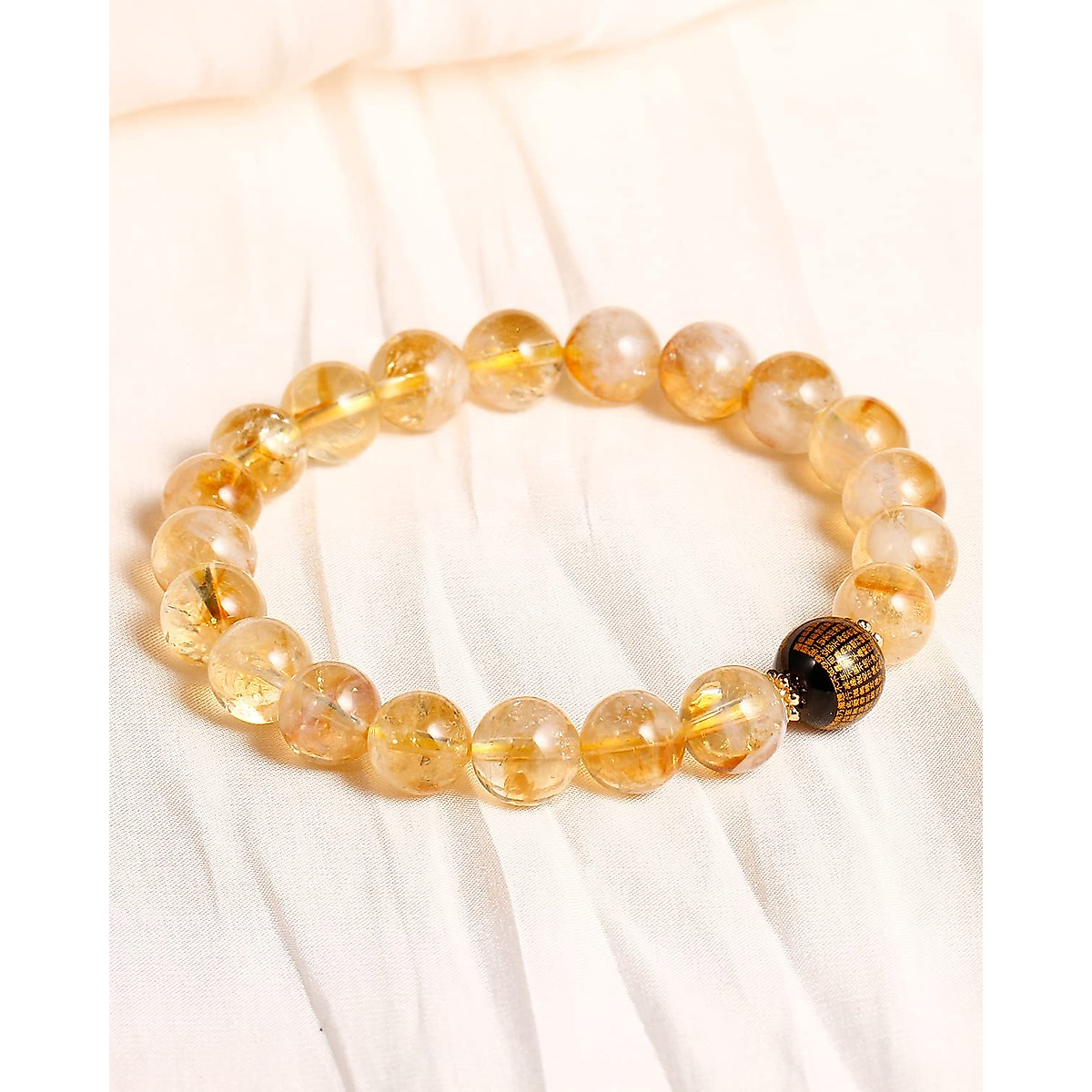 Jewever Geniune Natural Quartz Beaded Bracelet for Women Agate Sutra Beads Amulet Bracelet Stretch Healing Crystals and Gemstones Gifts for Jewelry (Citrine)