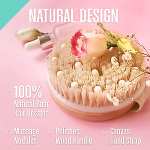 Dry Brushing Body Brush (Reduce Cellulite) Dry Brush for Cellulite and Lymphatic Drainage, Exfoliating Brush with Soft Massage Nodules, Shower Brush Body Scrubber 100% Natural Bristle Brush