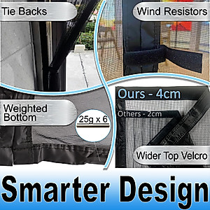 Magnetic Garage Door Screen - Double Car - 8'h x 16'w (+ Other Sizes) - 60g Fiberglass Mesh - Stronger 1,400gs High Energy Magnets - Weighted Bottom - Tie Backs - Wind Resistors - Black