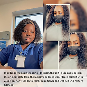 Rebasar Deep Wave Headband Wig Human Hair 14 Inch Curly Headband Wigs for Black Women Human Hair Glueless None Lace Front Wig Brazilian Virgin Hair Wear and Go Wigs 150% Density Natural Black Color