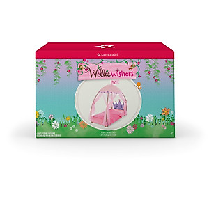 American Girl WellieWishers 14.5-inch Doll Royal Canopy Bed Playset with Mesh Drapes, Flag, and Blanket, For Ages 4+