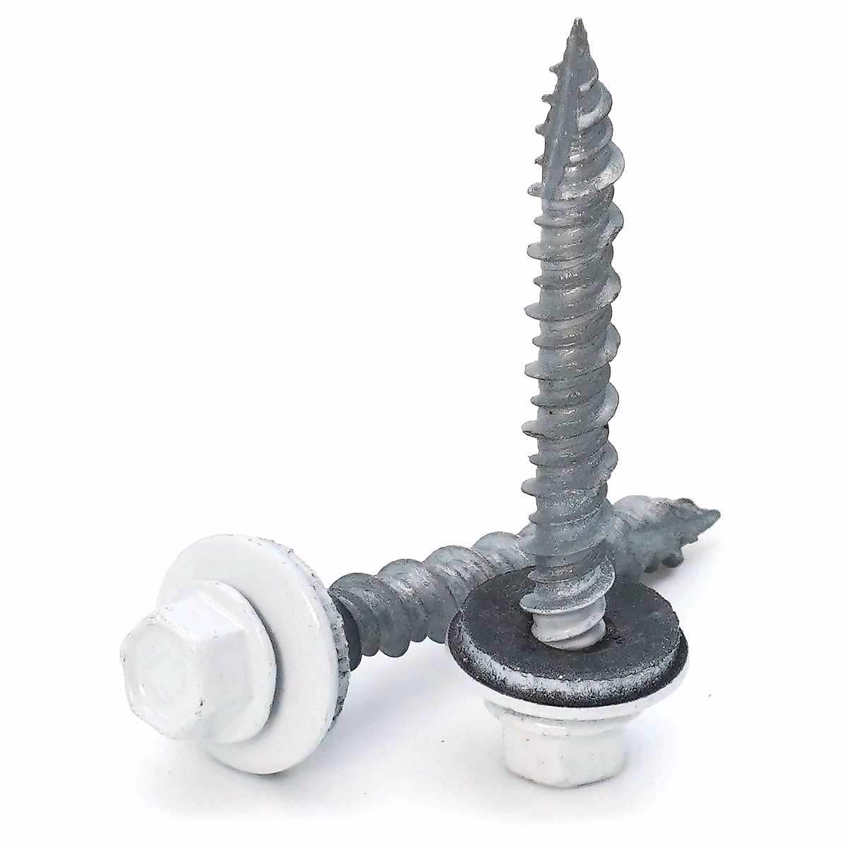 Hex Washer Head Hi-Lo Thread Mechanical Galvanized Roofing Screws White Finish - #10 x 2" Qty 100