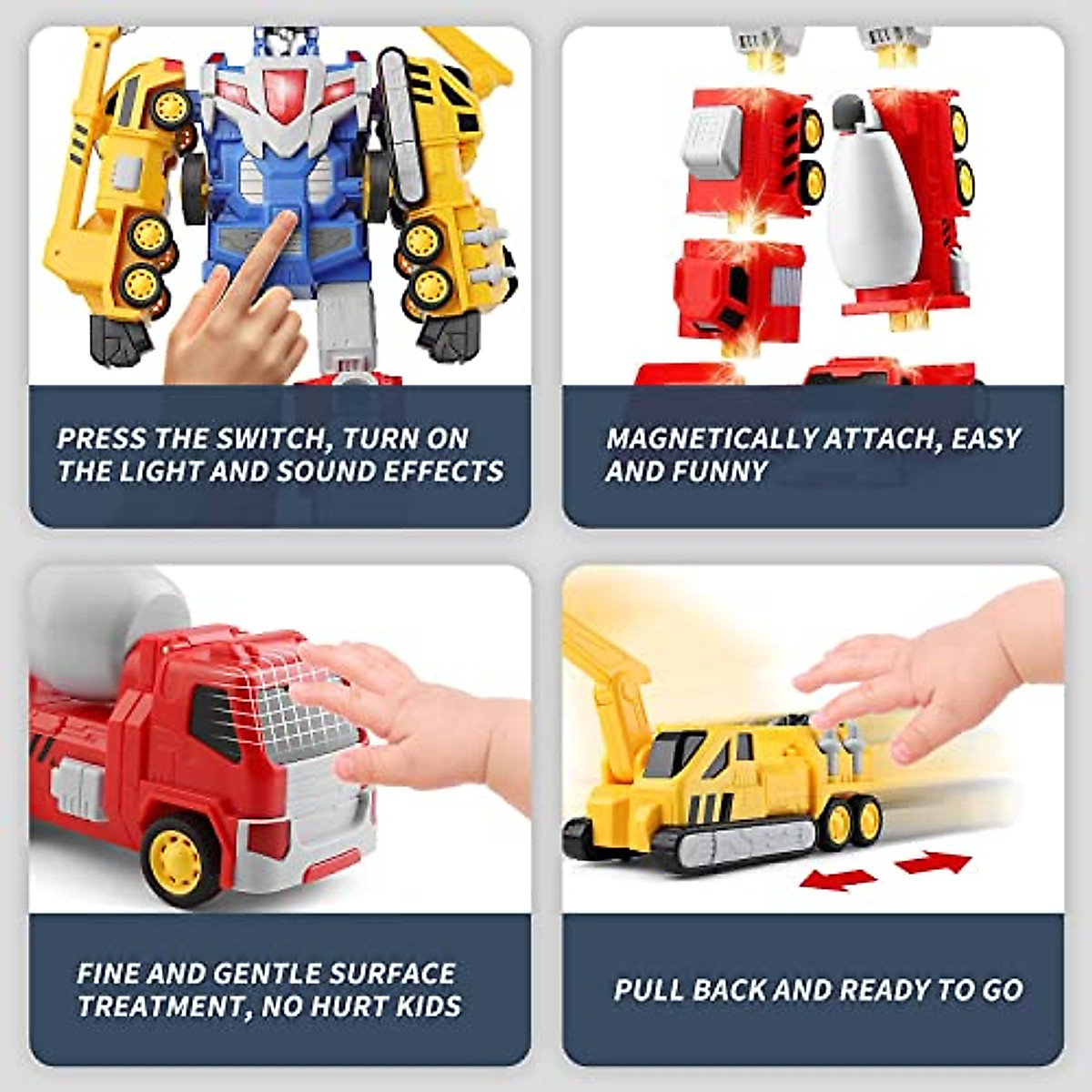 SNAEN Toys for 3 4 5 6 7 Year Old Boys - Construction Vehicles Transform Robot Kids Toys, STEM Building Toddler Toys for Kids Ages 4-8 w/Pull-Back Toys, 5-in-1 Trucks Gifts for Boys Girls