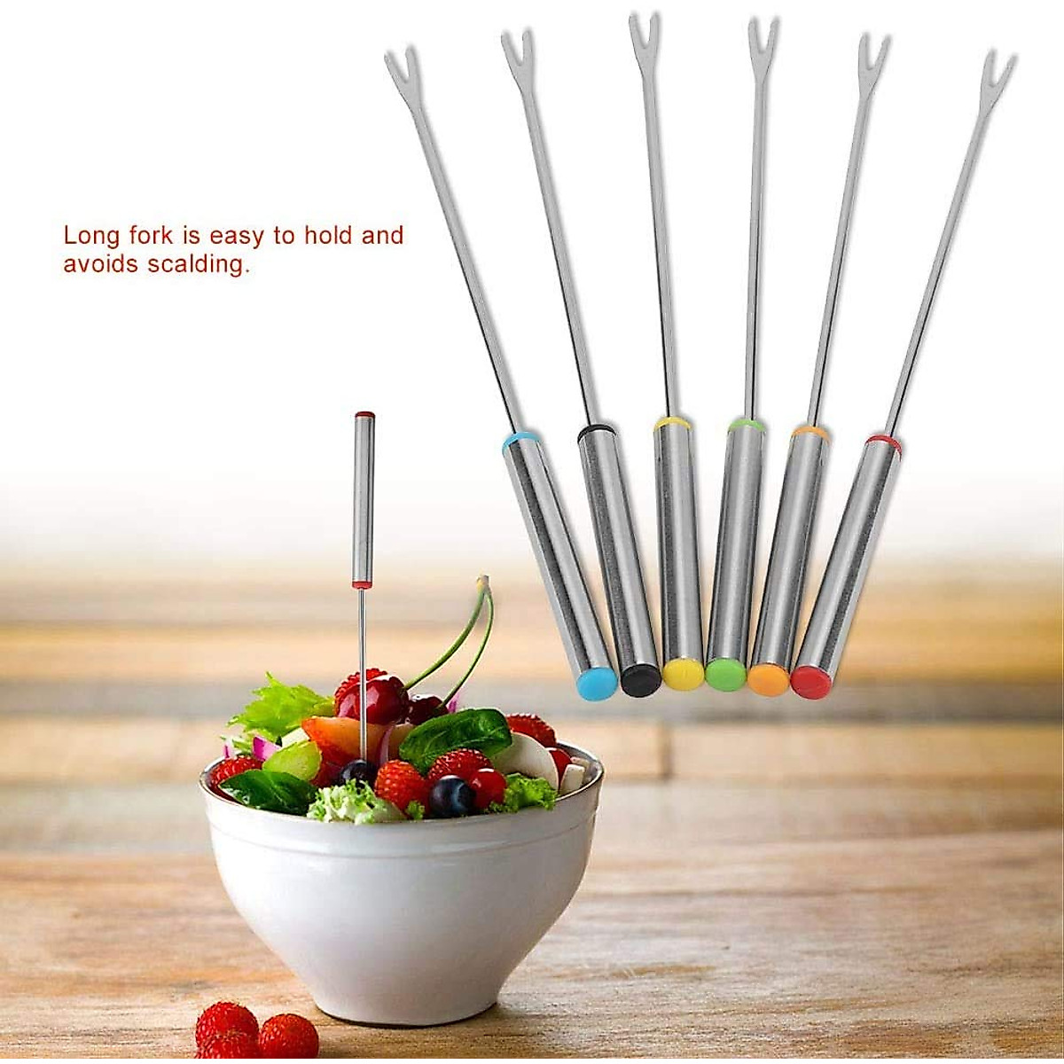 Fondue Sticks 6pcs Stainless Steel Smores Sticks with Heat Resistant Handle for Cheese Meat Chocolate Dessert Roast