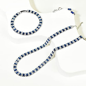 PORIMEE Silver Tennis Necklace Bracelet Earrings Sets Pack of 4, Blue Cubic Zirconia Tennis Jewelry Set for Women Trendy Fashion Jewelry Gift for Girls