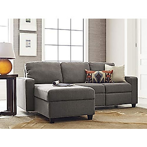 Serta Palisades Reclining Sectional Sofa with Left Storage Chaise, Small Couch with Built-In Storage, Low-Maintenance & Family-Friendly Fabric, Gray