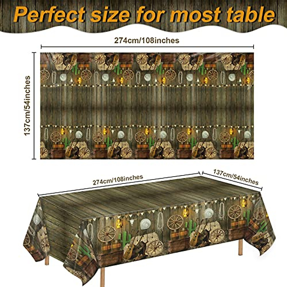 Western Cowboy Party Decorations Western Tablecloth Cowboy Party Table Cover Cowboy Theme Wild West Decor Plastic Wooden House Barn Door Tablecloth for Baby Shower Birthday Party Supplies(3 Pack)