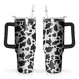 wxmbdzq 40 oz Cow Tumbler with Handle and Straw Lid,Leak Proof Travel Stainless Insulated Tumbler,Cup Holder Friendly,Perfect for Outdoor Travel Car and Sports