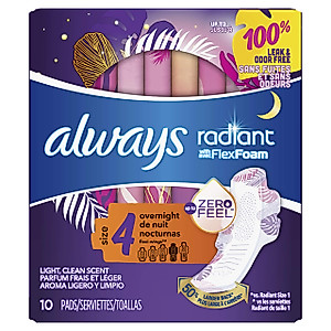 Always Radiant Pads, Size 4, Overnight Absorbency, Scented, 10 Count