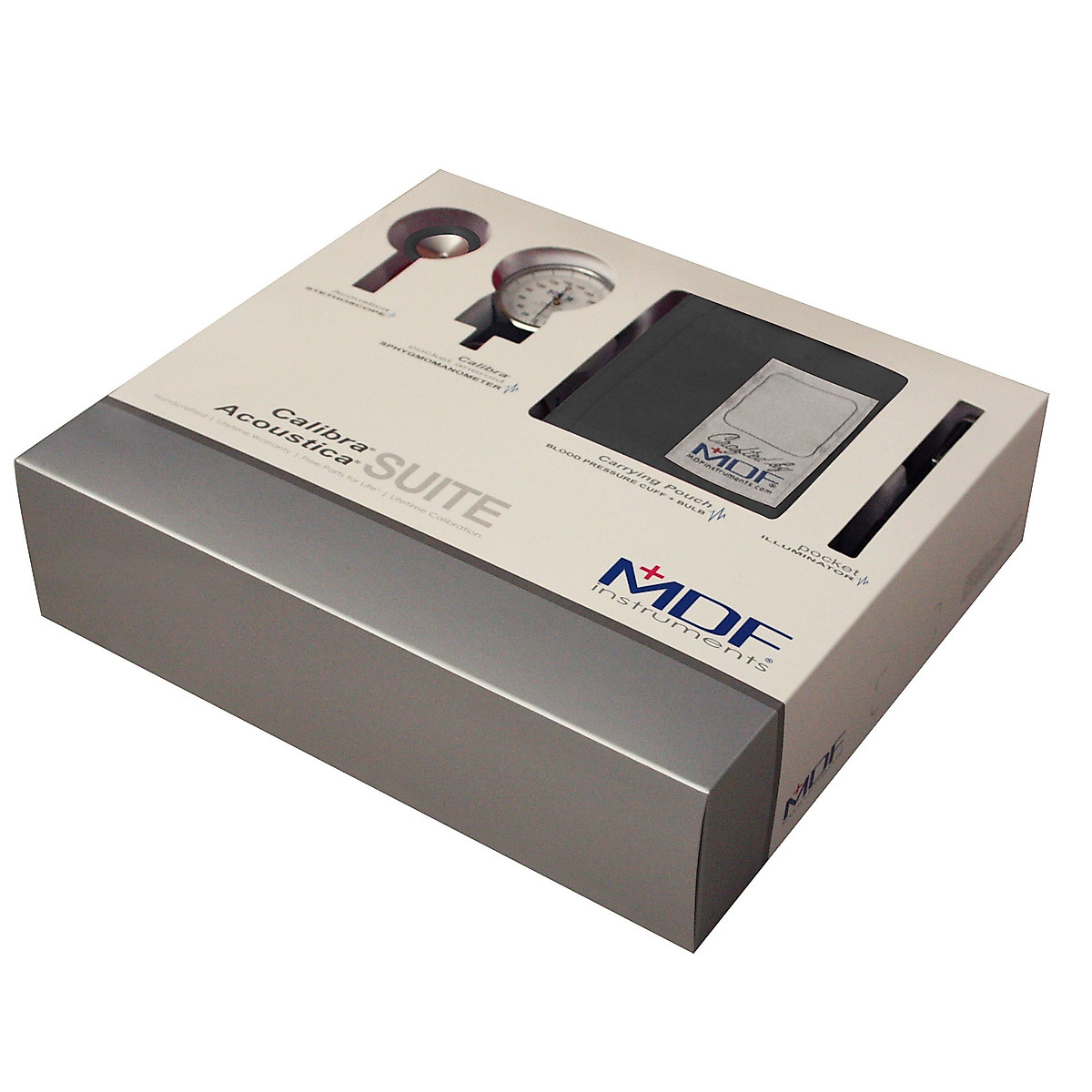 MDF Acoustica Lightweight Dual Head Stethoscope, MDF Calibra Aneroid Sphygmomanometer, MDF Pocket Illuminator Medical Professional Diagnostic Penlight - Black