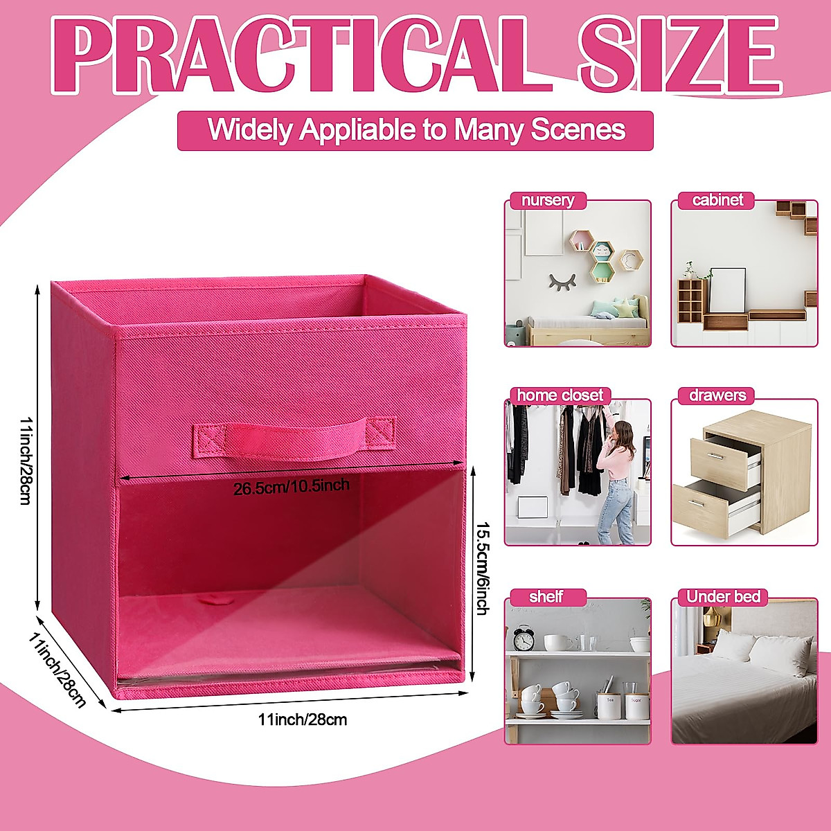Windyun 8 Pcs 11 Inch Foldable Fabric Cube Storage Bins See Through Cubby Storage Organizer Boxes with Clear Window and Front Handle Collapsible Cubicle Baskets for Room Closet Shelf Cloth Book Toy