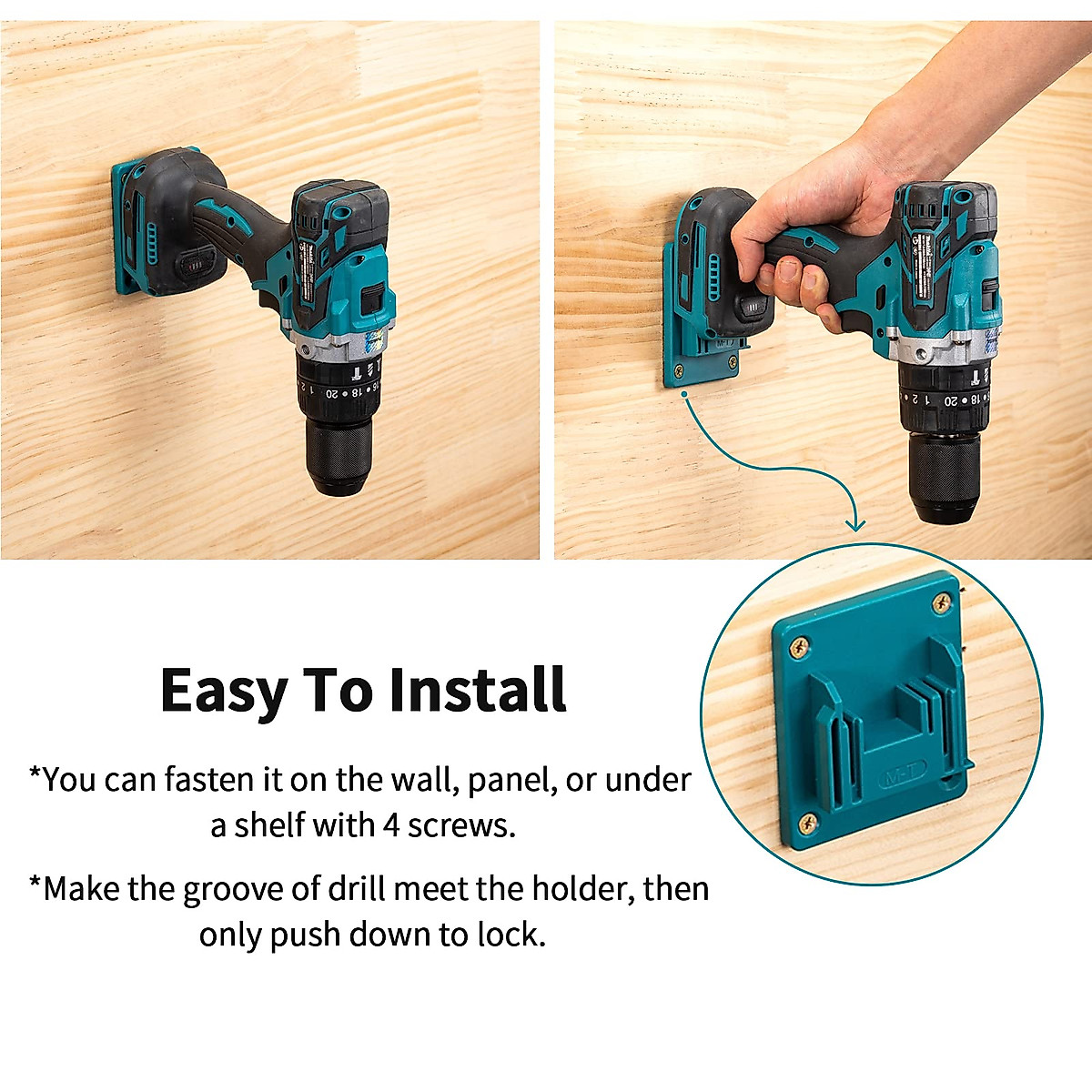 5 Packs Tools Drill Mount Holder, Fit for Makita 18V Li-ion Drill Tools Holder Dock Hanger with 20 Screws(cyan-blue, No Tool)