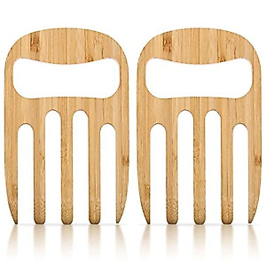 2 Pieces Bamboo Salad Hands,Salad Servers Bamboo Serving Hands Latest Gripper Design Salad Claws Set for Serving Salad, Pasta, Fruit on Your Kitchen Counter, 6 Inches (Wood Color)