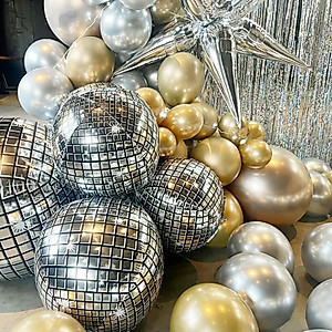 dmjuncong 22Pcs Disco Ball Balloons Different Sizes- 4D Large Disco Balloons 32” 22” 10 Inch Metallic Silver Disco Balloons for 70s 80s Disco Themed Birthday New Year's Party Decor Supplies