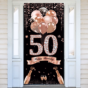 40th Birthday Door Banner Decorations for Women, Rose Gold Happy 40 Birthday Door Cover Sign Party Supplies, Forty Year Old Bday Photo Props Decor for Outdoor Indoor