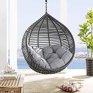 Modway Garner Outdoor Patio Wicker Rattan Teardrop Swing Chair in Gray Gray
