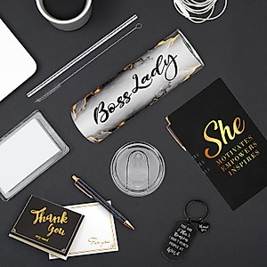 Boss Lady Gifts for Women, Best Boss Gifts for Women with 20 OZ Boss Lady Tumbler Notepad Ballpoints keychain Thank You Gift Cards, Boss Birthday Gifts & Boss Christmas Gifts for Women(Black)