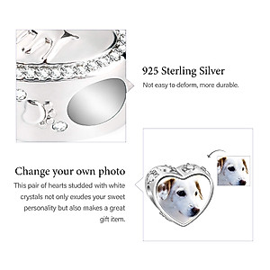 GNOCE Custom Photo Charms Bead For Dog Personalized Photo Animals Charm 925 Sterling Silver Pendant for Bracelets (Pet)