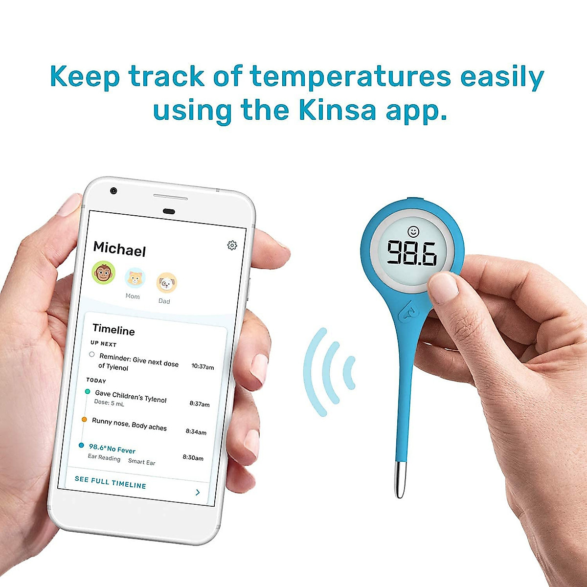 Kinsa Classics Bundle - Smart Ear & QuickCare Digital Smart Thermometers - Take Oral, Rectal, Armpit or Ear Fever Readings