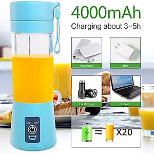 Portable Blender, Personal Blender for Shakes and Smoothies, Blender shake Smoothie for Kitchen Personal Size Blenders with Rechargeable USB, 380Ml Traveling Fruit Veggie Juicer Cup With 6 Blades (Blue)
