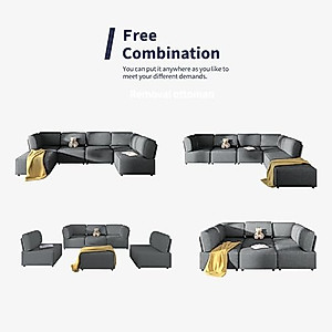 ZAFLY Modular Sectional Sofa Couch, U/L Shaped Couch with Oversized Seats, Ottoman, Convertible Modern Linen Fabric Reversible Chaise, Sofa Sleeper for Living Room, Apartment 120.4" W (Deep Gray)