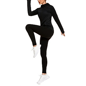 COOrun Women's UPF 50+ Sun Protection Hoodie Jacket Lightweight Full Zip Running Jacket Athletic Jacket with Thumb Holes Black M