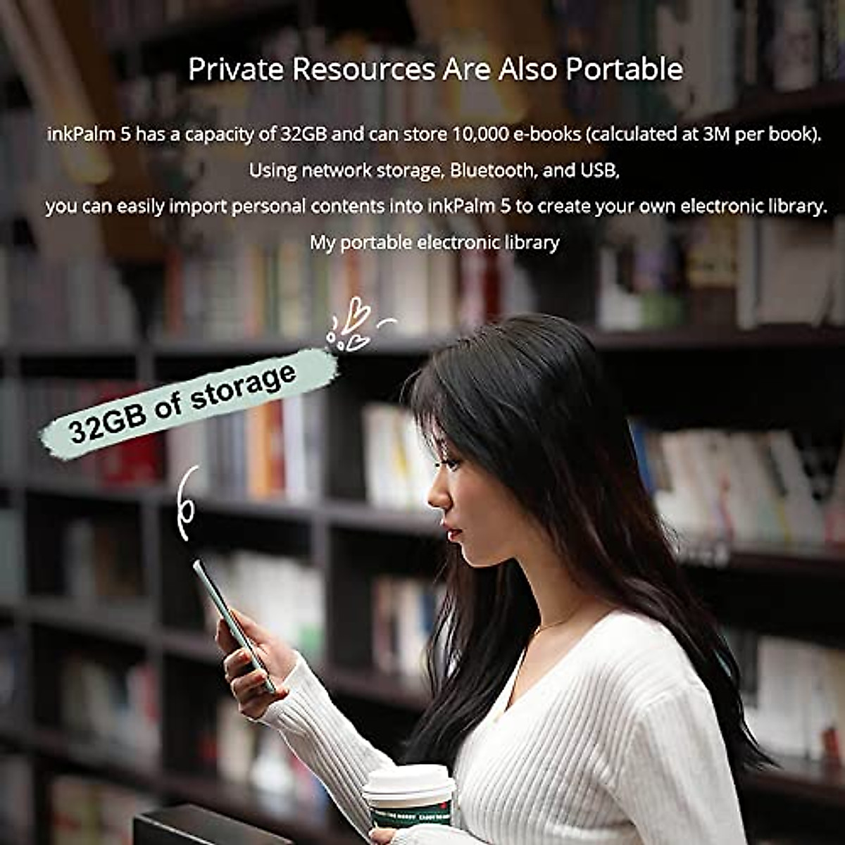 Moaan inkPalm 5 E-Reader (32G) - Mini Ebook Reader with 5.2” E-Ink Screen and Wi-Fi, Adjustable Brightness for Adults, Kids & Seniors (Grey)