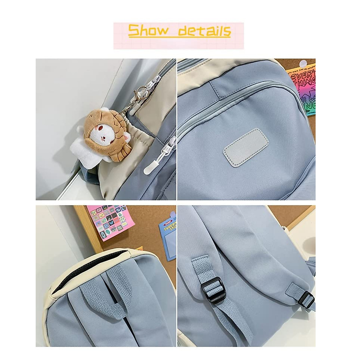KOWVOWZ Backpack kawaii aesthetic cute back to school bag girls boys middle school student large capacity junior high schoolbag (Blue)