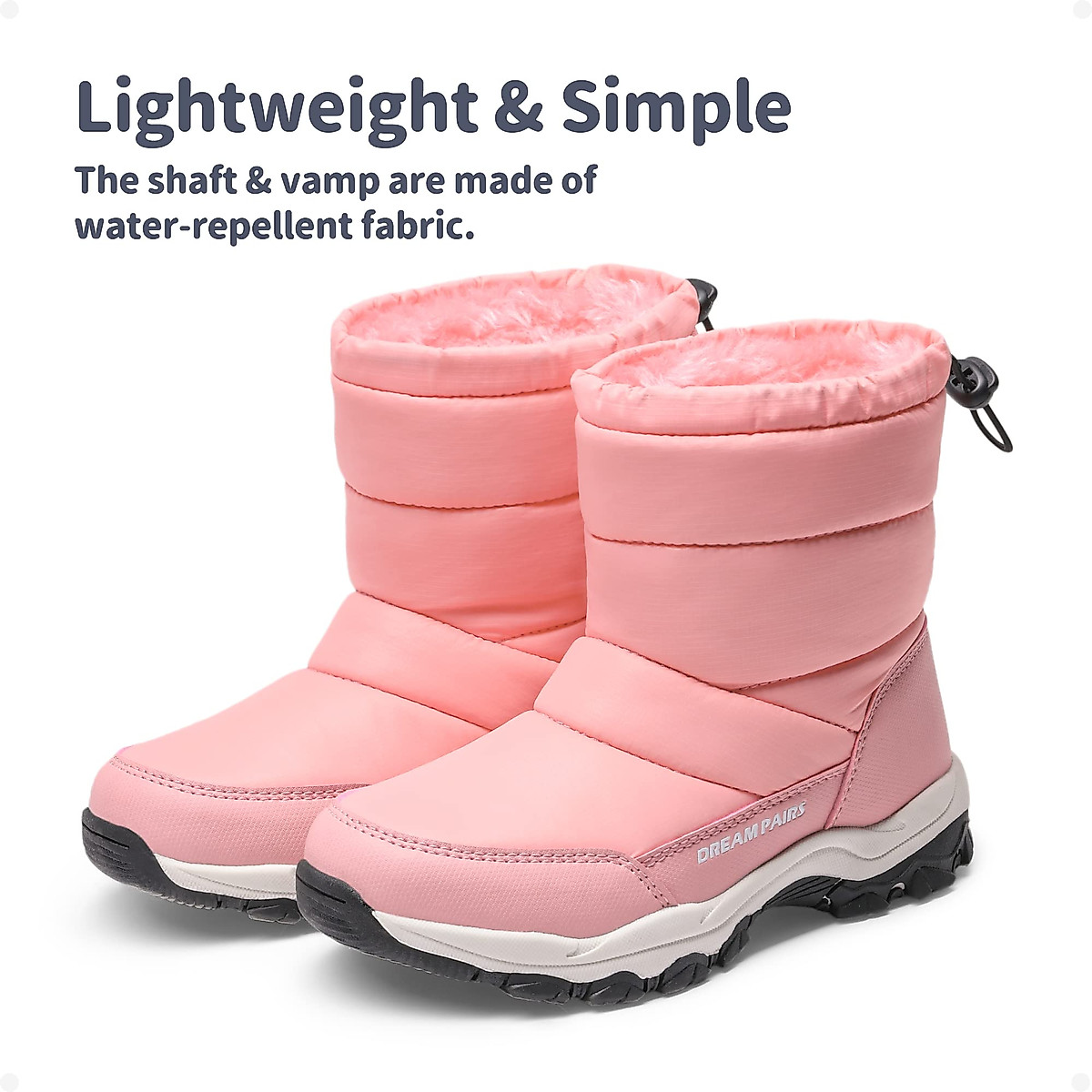 DREAM PAIRS Boys Girls Snow Boots Lightweight Slip Resistant Mid Calf Winter Shoes for Little/Big Kid,Size 9 Toddler,Pink,SDSB2224K