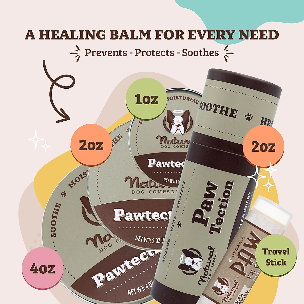 PawTection Balm Stick for Dogs (2oz) All-Natural, Lick-Safe Dog Paw Protector, Moisturizing Dog Paw Balm for Dry, Cracked Pads, Protects Paws from Winter Ice, Salt & Rough Terrain